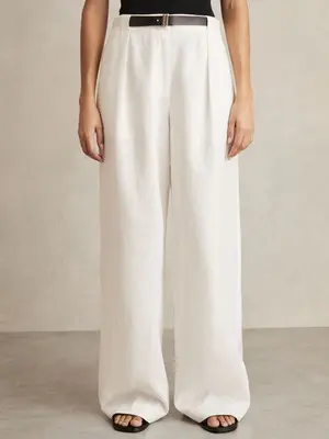 REISS Analise Linen Belted Wide-leg Trousers