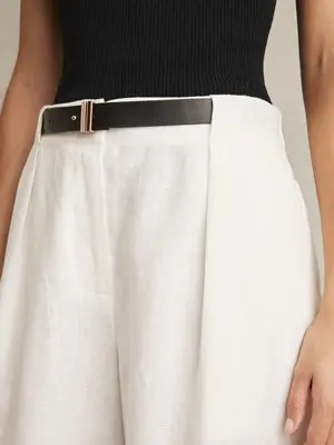 REISS Analise Linen Belted Wide-leg Trousers