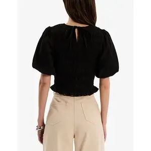 OMNES Nicolla Shirred Cotton Top - Black