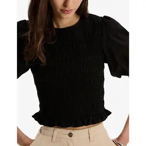 OMNES Nicolla Shirred Cotton Top - Black