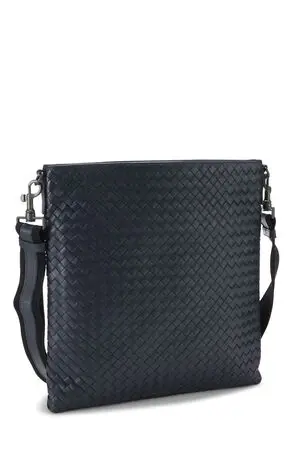 Bottega Veneta Intrecciato Leather Flat Messenger Bag - Navy