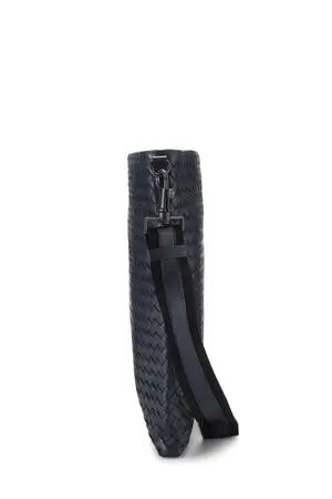 Bottega Veneta Intrecciato Leather Flat Messenger Bag - Navy