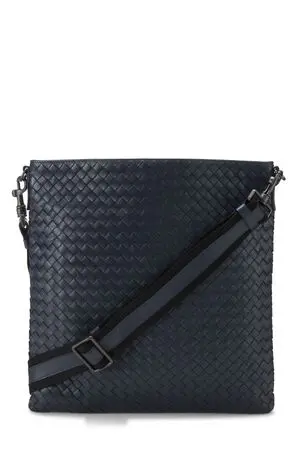 Bottega Veneta Intrecciato Leather Flat Messenger Bag - Navy
