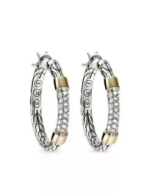 John Hardy Sterling 14k Yellow Gold Diamond Hoop Earrings