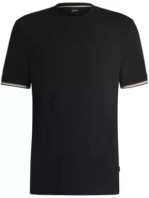 BOSS Cotton-jersey T-shirt With Signature-stripe Cuffs - Black