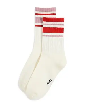 STEMS Mix Match Stripe Crew Socks Ivory Red