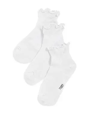 STEMS Everyday Classic Ruffled Socks, Pack Of 3 - White