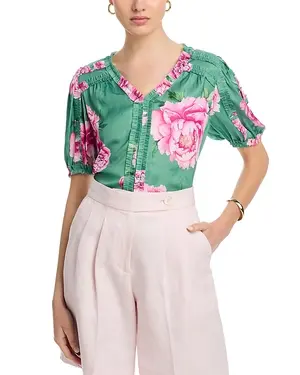 T Tahari Ruffled Floral Blouse