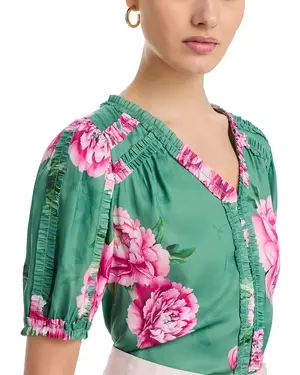 T Tahari Ruffled Floral Blouse