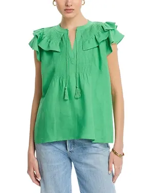 T Tahari Flutter Sleeve Blouse - Green Leaf