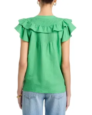 T Tahari Flutter Sleeve Blouse - Green Leaf