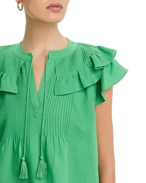 T Tahari Flutter Sleeve Blouse - Green Leaf