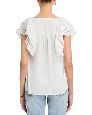 T Tahari Flutter Sleeve Top - Soft White