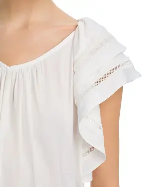 T Tahari Flutter Sleeve Top - Soft White