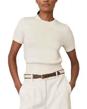 REISS Anita Knit Crewneck Top - Ivory