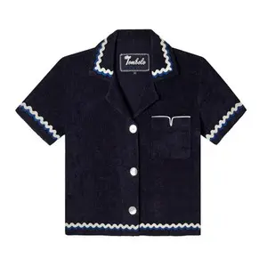 TOMBOLO Rick Rack Cropped Cabana Shirt - Midnight Blue