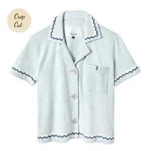 TOMBOLO Rick Rack Cropped Cabana Shirt - Sky Blue