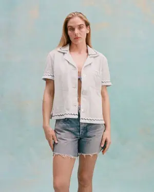 TOMBOLO Rick Rack Cropped Cabana Shirt - Sky Blue