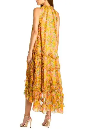 Mac Duggal Sleeveless Floral Micro Ruffle Gown - Mango Multi