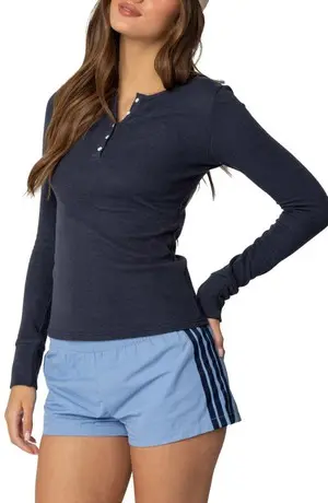EDIKTED Helanie Waffle Knit Henley - Dark-blue