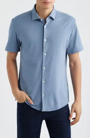 BOSS Roan Stretch Cotton Button-up Shirt - Open Blue