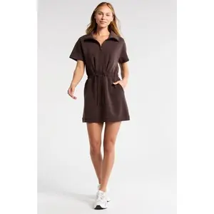 Zella Ultrasoft Knit Quarter Zip Dress Brown Mole
