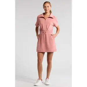 Zella Ultrasoft Knit Quarter Zip Dress Pink Desert