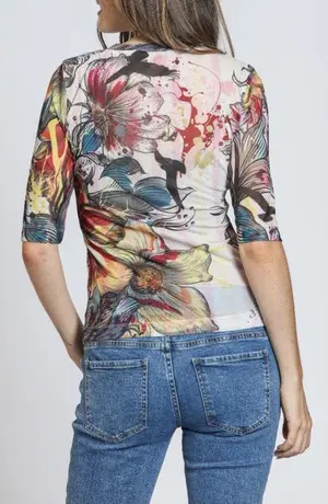 APNY Floral Print Mesh Top