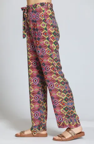 APNY Belted High-waist Printed Pants - Pink Multi