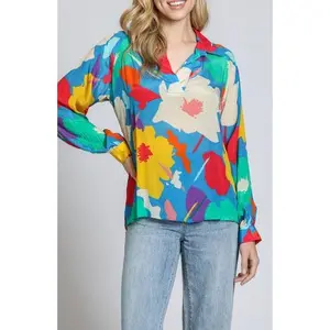 APNY Print Popover Top - Blue Multi