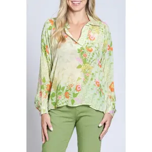 APNY Print Popover Top - Light Green Multi
