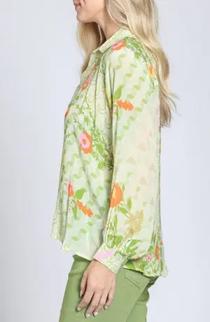 APNY Print Popover Top - Light Green Multi