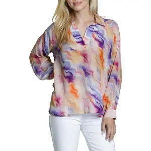 APNY Print Popover Top - Plum Multi