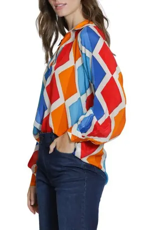APNY Print Popover Top - Red Blue Multi