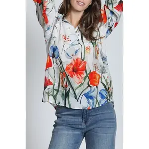 APNY Print Popover Top - Red Blue Multi