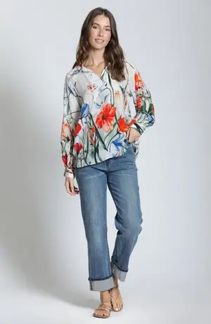APNY Print Popover Top - Red Blue Multi