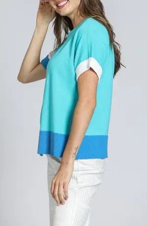 APNY Colorblock Asymmetric Cotton Sweater - Blue Multi