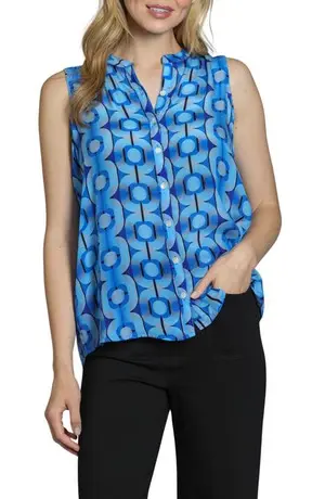 APNY Sleeveless Button-up Shirt - Blue Multi