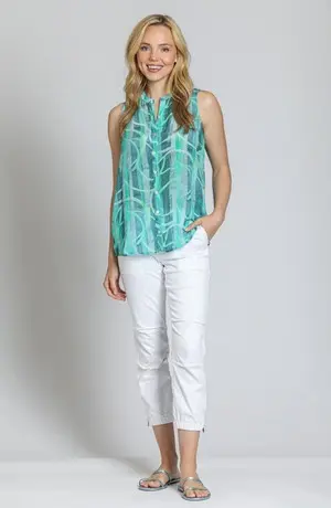 APNY Sleeveless Button-up Shirt - Turquoise Multi