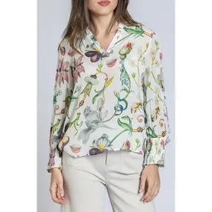 APNY Print Smocked Cuff Top - White Multi