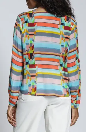 APNY Print Tie-front Top - Turquoise Multi