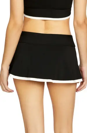 Robin Piccone Tierna Pleated Skirted Bikini Bottom - Black/ Cream