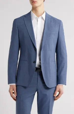 BOSS BOSS Huge Slim-Fit Houndstooth Microcheck Sport Coat Medium Blue