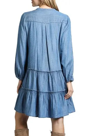 APNY Tiered Long Sleeve Dress - Medium Indigo