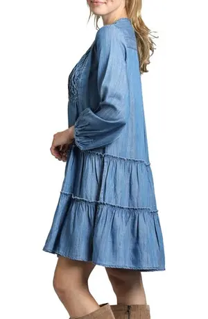 APNY Tiered Long Sleeve Dress - Medium Indigo