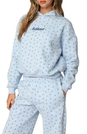 EDIKTED Floral Hoodie - Light-blue