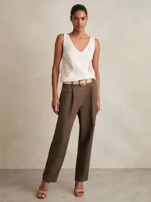 REISS Beau Linen Trousers - Mink Neutral