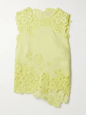 Ulla Johnson Marlis Guipure Lace-paneled Linen Top - Yellow