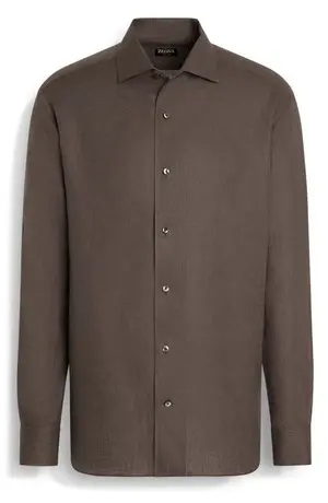Zegna Oasi Linen Button-up Shirt - Dark Solid Grey