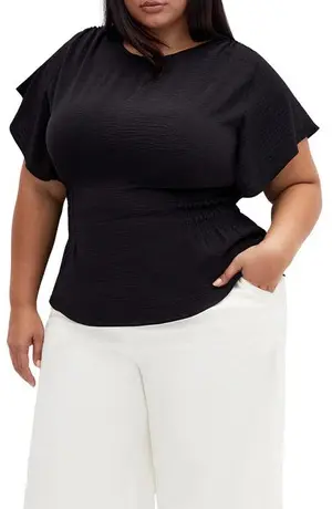 City Chic Cara Peplum Satin Top - Black